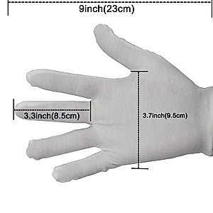 Maydahui 12 Pair White Cotton Gloves 9 inch Extra Large Size for Cosmetic Moisturizing Coin Jewelry Inspection Performance Driving Watch Repair Work Lining