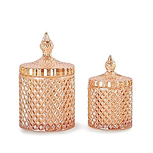 R FLORY 10+24 oz Glass Jars Set of 2 Bathroom Canisters Storage Organizer Cute Qtip Holder Vanity Canister with Lid Cotton Swabs Storage (Amber)