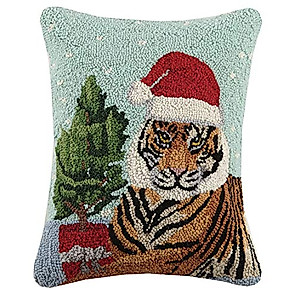 Peking Handicraft 31SCH116C18OB Tiger with Santa Hat Hook Pillow, 18-inch Long, Wool and Cotton