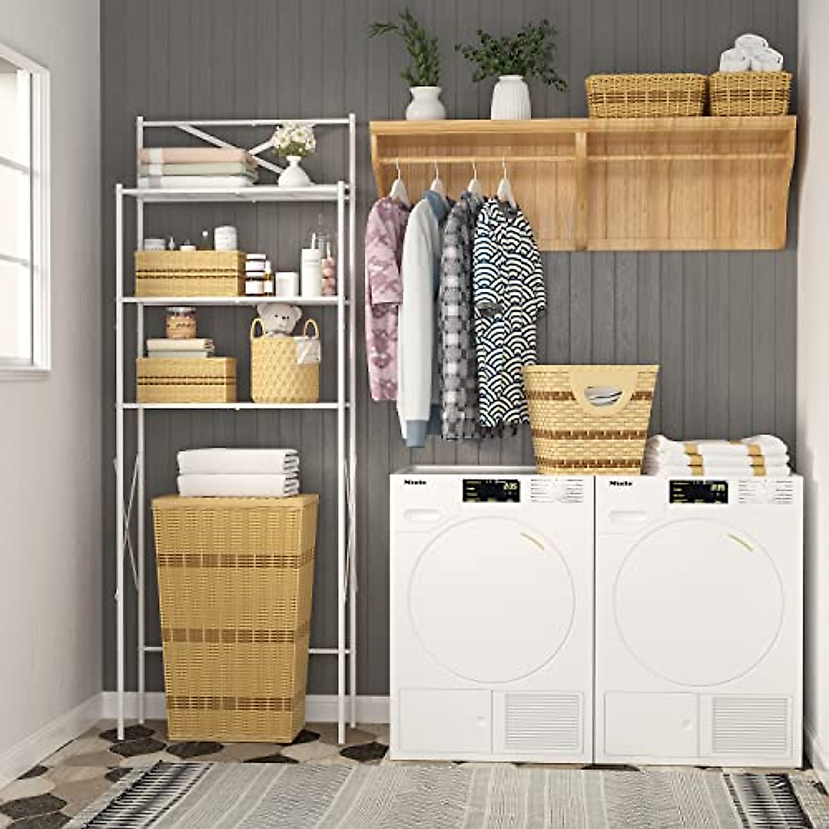 Tajsoon 3-Tier Over The Toilet Storage, Multifunctional Bathroom Organizer Over Toilet, Space Saver Bathroom Shelf Over Toilet, Stable Freestanding Toilet Rack with X Shape Fixed Frame, Metal, White