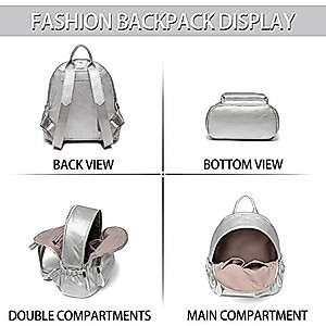 VASCHY Mini Backpack Purse, Cute Faux Leather Small Backpack Purse for Women and Teen Girls with Double Compartment Silver