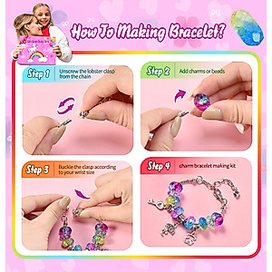Girls Charm Bracelet Making Kit - 166 Pcs Unicorn Charms Bracelets Kits Kids Jewelry Supplies Make Set DIY Art Craft Set Creative Toys Birthday Gifts for Age 5 6 7 8 9 10 11 12 Year Old Girl Children
