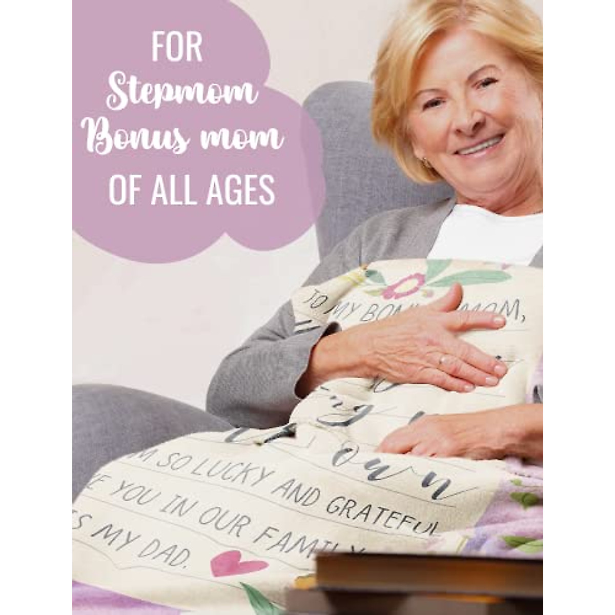 InnoBeta Bonus Mom Gifts, Bonus Mom Blanket, Stepmom Gifts, Mother's Day Birthday Gift for Stepmother, Bonus Mom, Stepmom, Thank You for Loving Me As Your Own, Soft Throw Blanket 50"x65"