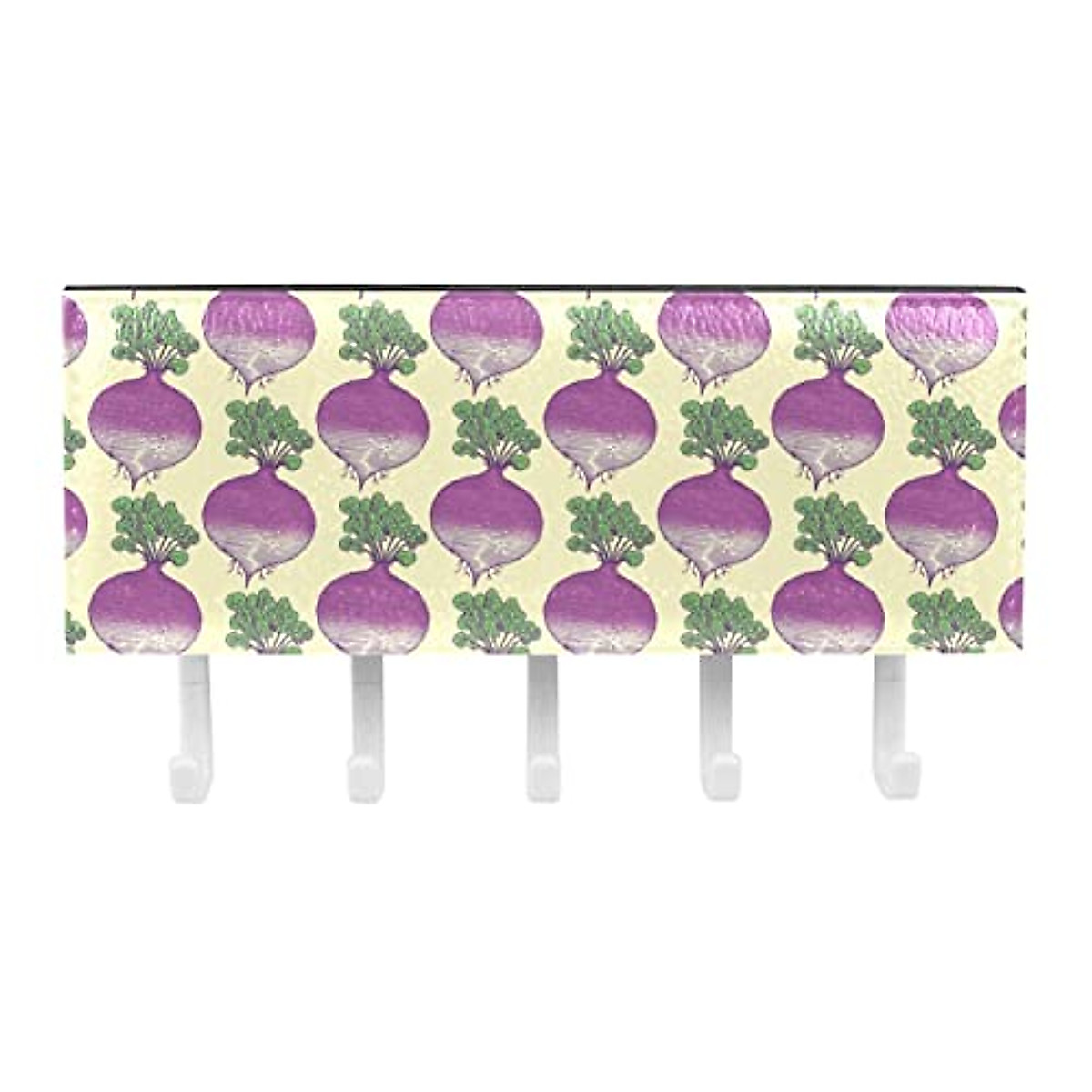 Leather Hook Rack Rail Wall Mounted, Rutabaga Vegetable Pattern Coat and Hat Self Adhesive Hooks up for Hanging Pant Towel Key Purse Kitchenware