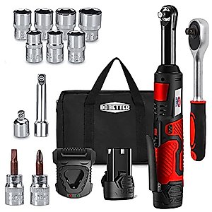 Electric Ratchet Wrench 3/8 Cordless Ratchet Wrench Set, Extended 55 N·m Battery Powered Ratchet Tool with 1 Hand Tool, 7 Sockets, 2 Screwdrivers, 1 Extender, 1/4" Adapter Dobetter-DBCRW12L