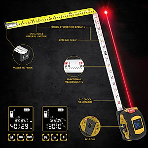LEXIVON 2 in 1 Digital Laser Tape Measure | 130ft/40m Laser Distance Meter Display On Backlit LCD Screen with 16ft/5m AutoLock Measuring Tape | Ft/Inch/Fractions/M/mm(LX-201)
