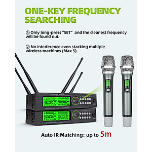 Kimyah Wireless Microphone System, All Metal Dual UHF Cordless Mics of Handheld, 328ft Range, Ideal for Church, Conference and Karaoke, DJ, Wedding(KY-8208)