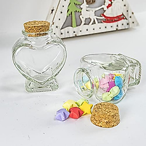 2.7 OZ Heart Shaped Glass Favor Jars with Cork Lids,Glass Wish Bottles with Cork,Decorative Glass Bottle with Cork Stopper-(80ml-6Pcs)