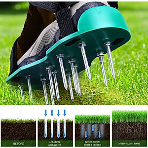 Ohuhu Lawn Aerator Shoes Free-Installation: Aeration Shoes for Men Women with Stainless Steel Shovel, Heavy Duty Spike Aerating Sandals Lawn Equipment Tool with Hook & Loop Strap for Yard Patio Garden