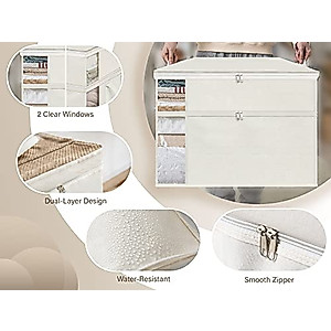 StorageWorks 135L Large Storage Bags, Storage Containers for Clothes, Blanket Storage Bags with Dual Zipper, Clear Window Storage Bins, Beige, 2-Pack