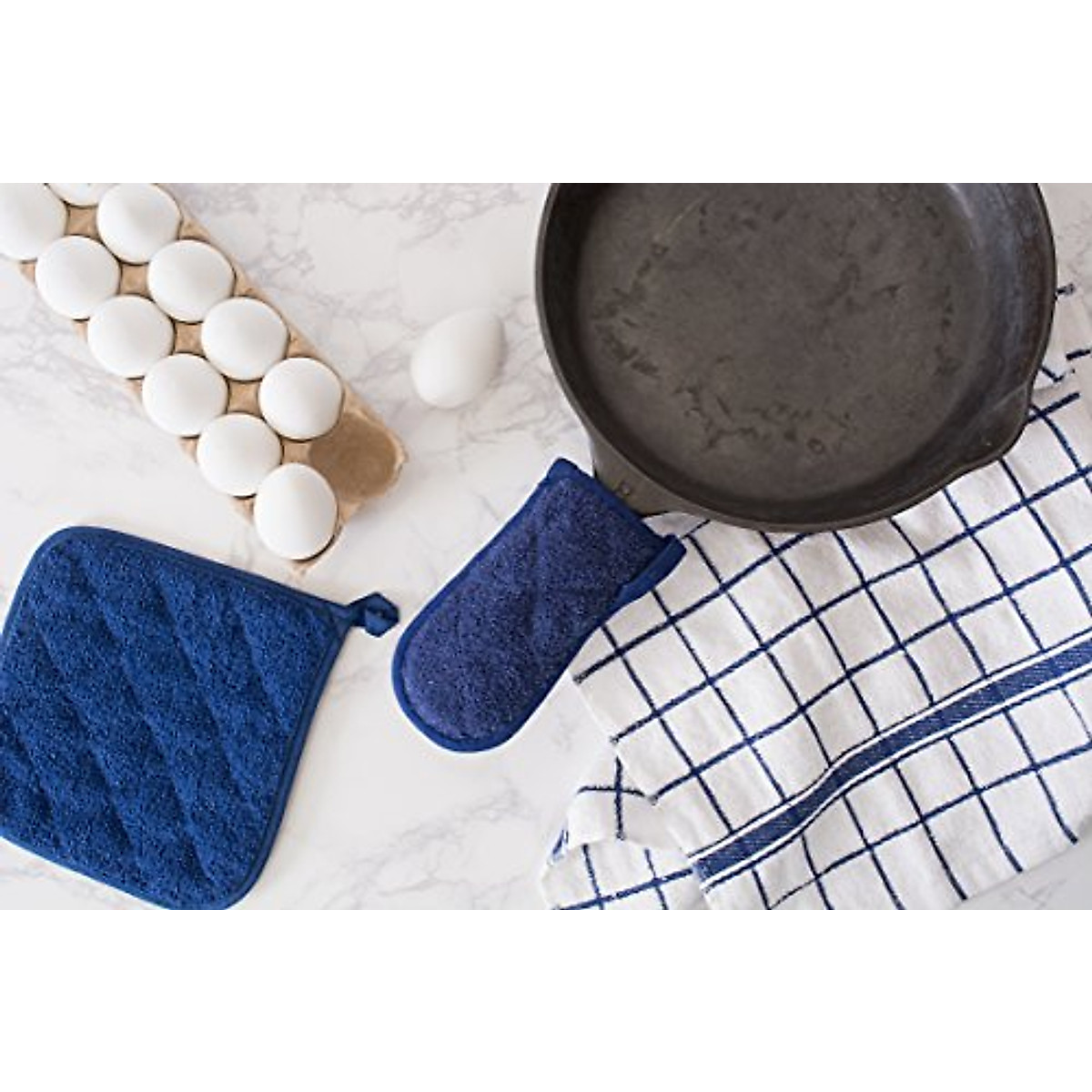 DII Basic Terry Collection Quilted 100% Cotton, Potholder, Nautical Blue, 3 Piece