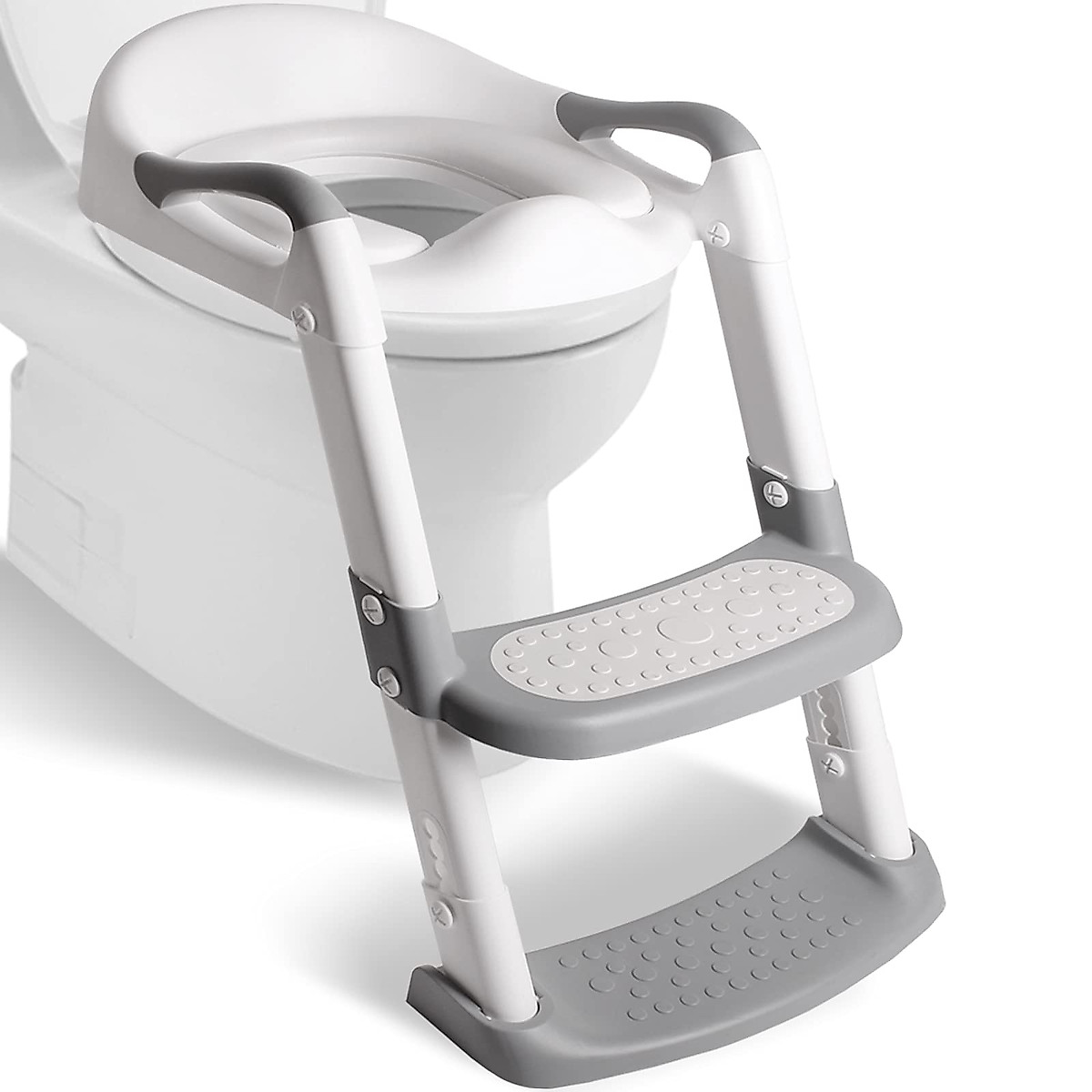 Wakagen Height adjustable potty training toilet seat with steps for boys and girls infant toddler child toilet training seat with handle, padded seat, non-slip wide steps, (ZX-001)