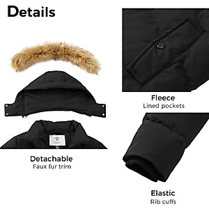 WenVen Women's Winter Thicken Puffer Coat with Fur Removable Hood (Black, 2XL)