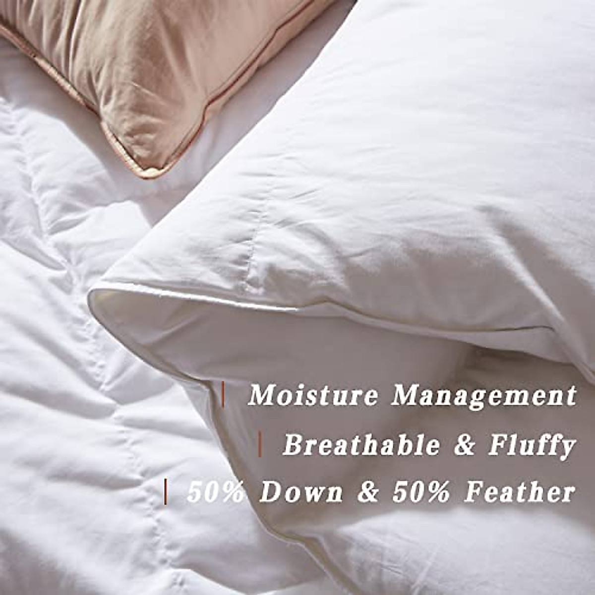 zzlamb Lightweight Down Feather Comforter Queen Size, All Season Medium Warm Down Duvet Insert Fluffy Down Blanket, Soft Cotton-Blended Shell Down Proof Duvet with Corner Tabs, 90x90 inches White