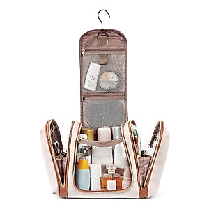 CLUCI Toiletry Bag Travel Bag, with Hanging Hook Water-resistant Makeup Cosmetic Bag Travel Organizer for Accessories Shampoo Full Sized Container Toiletries, Off White