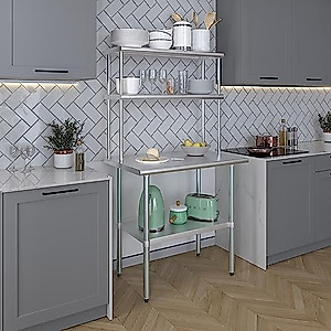 Amgood Stainless Steel Work Table Double Tier Overshelf | Metal Kitchen Prep Table & Shelving Combo | NSF (24" x 36" Work Table + 12" Overshelf)