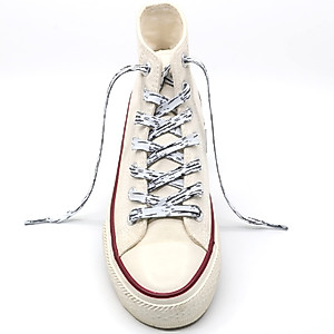 DELELE Flat Graffiti Shoe Laces: White Black Art Print Sneakers Shoelaces 2 Pair 47 inch