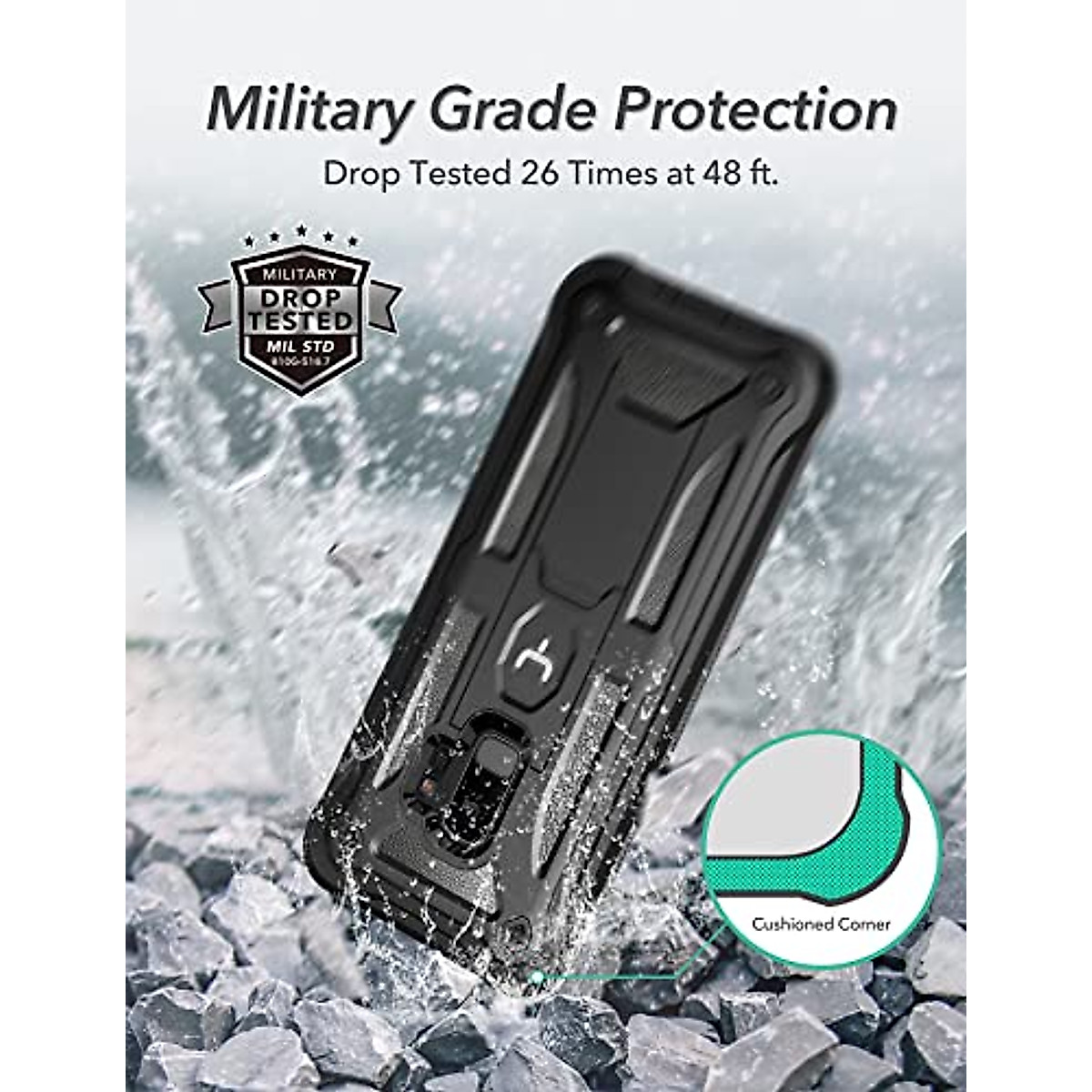 YOUMAKER Designed for Galaxy S9 Case (NOT Plus), Heavy Duty Protection Kickstand with Built-in Screen Protector Shockproof Case Cover for Samsung Galaxy S9 5.8 inch - Black