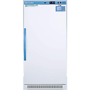 AccuCold ARS8PVDL2B 24 Upright Vaccine Refrigerator with 8 cu. ft. Capacity Plastic-Coated Wire Shelves Temperature Alarm and Factory-Installed Lock in White
