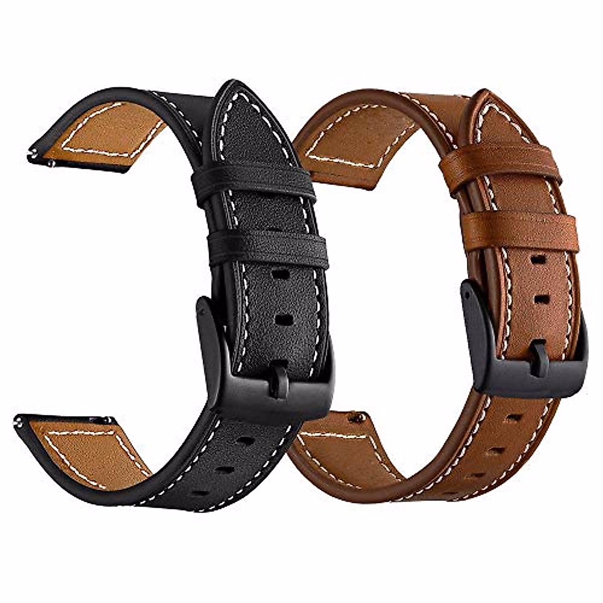 LDFAS Galaxy Watch 45mm/46mm Bands, Genuine Leather 22mm Watch Strap with Black Buckle Compatible for Samsung Galaxy Watch 3 45mm/46mm, Gear S3 Frontier/Classic Smartwatch Brown+Black (2 Pack)
