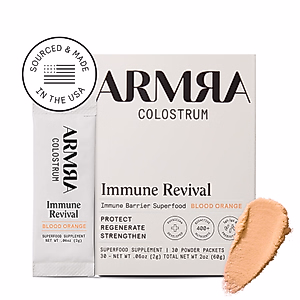 ARMRA Colostrum™ Premium Powder, Grass Fed, Gut Health Bloating Immunity Skin & Hair, Contains 400+ Bioactive Nutrients, Potent Bioavailable, Keto, Gluten & Fat Free (Blood Orange | 30 Servings)