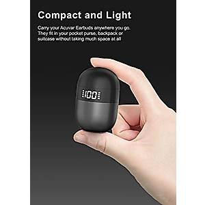 Acuvar in-Ear Wireless Bluetooth 5.2 Headphones, Earbuds with Microphone Compact Rechargeable USB C Smart LED Case for Smartphones Android iOS (Grey)