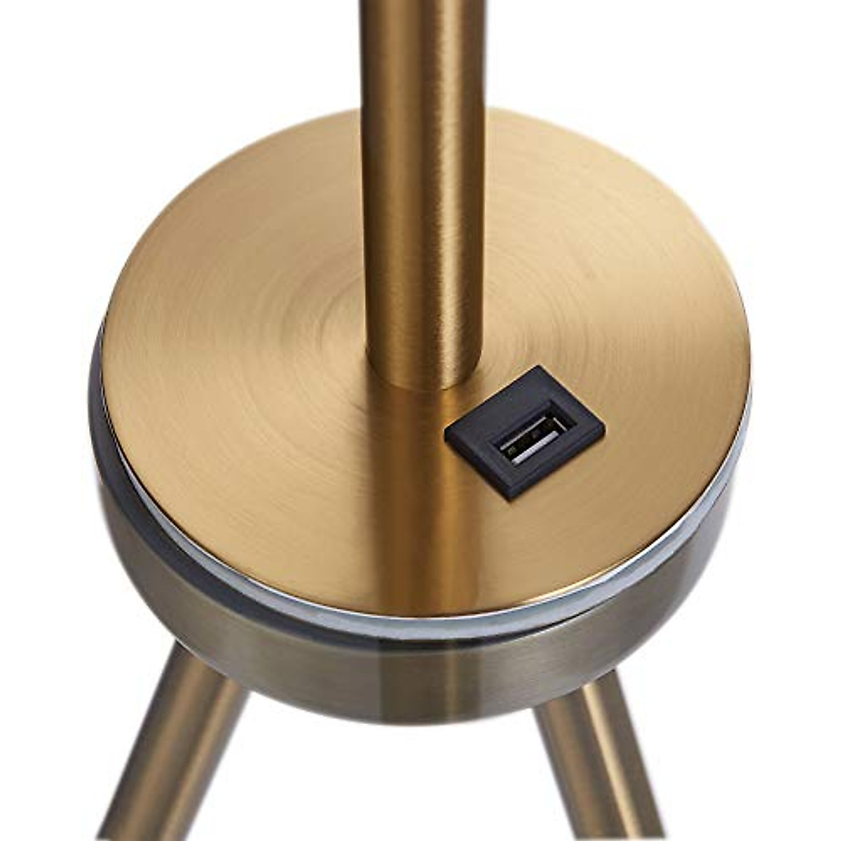 Teamson Home Modern Reading Tripod Floor Lamp Standing Light with USB Port and Glass Table White Shade Black Finish