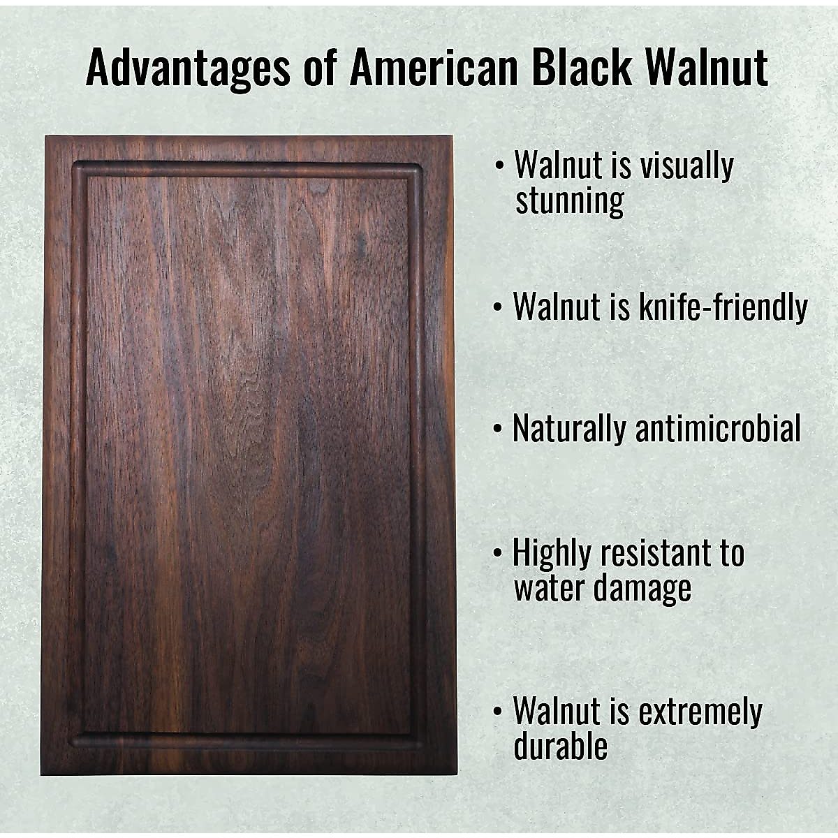 Large Walnut Wood Cutting Board 17 x 11 x 1 Carving Block Deep Juice Groove