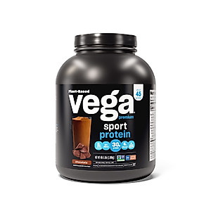 Vega Sport Premium Vegan Protein Powder Chocolate(45 Servings) 30g Plant Based Protein,5g BCAAs,Dairy Free,Gluten Free,Non GMO,Pea Protein for Women and Men,4lbs 5.9Oz(Packaging May Vary)