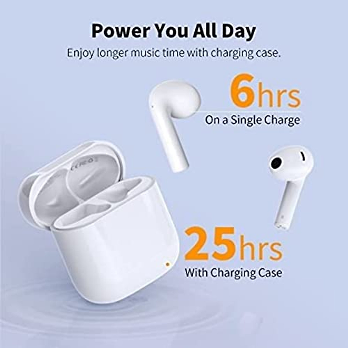 Wireless Earbuds Bluetooth Headphones 48Hrs Battery Life with Wireless Charging Case, IPX7 Waterproof Semi-in-Ear Earphones Clear Call Power Display Built-in Mic Stereo Headset for iPhone/Android