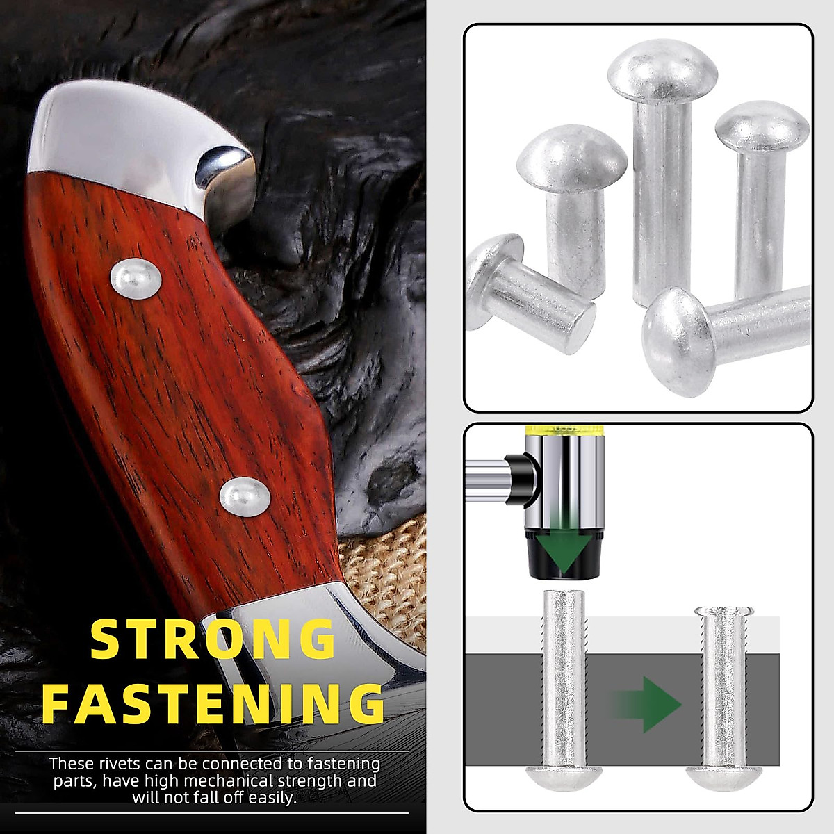 Keadic 300Pcs 12 Sizes Solid Aluminum Brazier Head Rivets Assortment Set, M4 M5 M6 10mm 14mm 20mm 25mm Length Aluminum Rivets Fastener for Household Machinery Automobile Industry