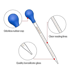 6PCS 10ml Glass Graduated Droppers Lab Pipettes Dropper Glass Liquid Pipette with Big Rubber Caps 2 PCS 20 cm Glass Stir Rod and 2 PCS Washing Brush Transfer for Liquid Essential Oil