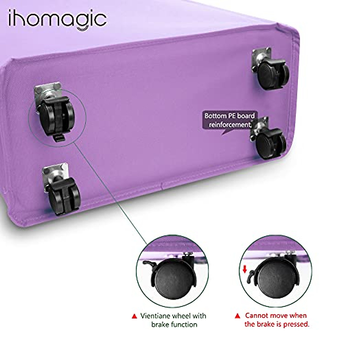 IHOMAGIC 40L Laundry Hamper Collapsible Fabric for Hotel, Freestanding Flexible Laundry Sorter on Wheels - Slim Storage Bag, Decorative Laundry Baskets for Books, Sundries Storage (Purple)