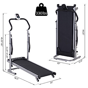 Soozier 2-in-1 Folding Walking Manual Treadmill Machine Sit Up Bench Running with LCD Screen Home Exercise Fitness