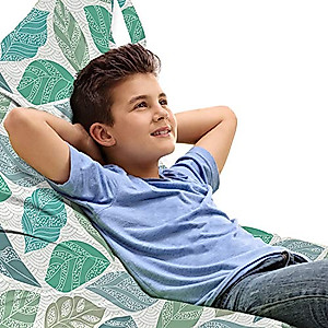 Ambesonne Leaves Lounger Chair Bag, Big Petals with Strokes and Dots Floral Nature Theme Smooth Drawing of Greenery, High Capacity Storage with Handle Container, Lounger Size, Multicolor