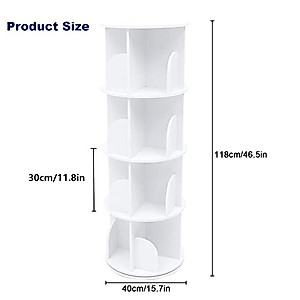 Gdrasuya10 360° Rotating Bookshelf for Books, 4 Tier Turnable Tall Bookshelf White Bookcase with Storage Shelves Floor Standing Bookshelf Display Rack