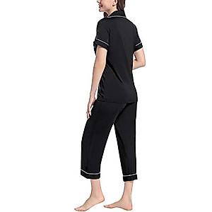 Joyaria Ladies Bamboo Cool/Warm Pajamas Capri Bamboo Sleepwear Set Comfy Pj Set(Black, Large)