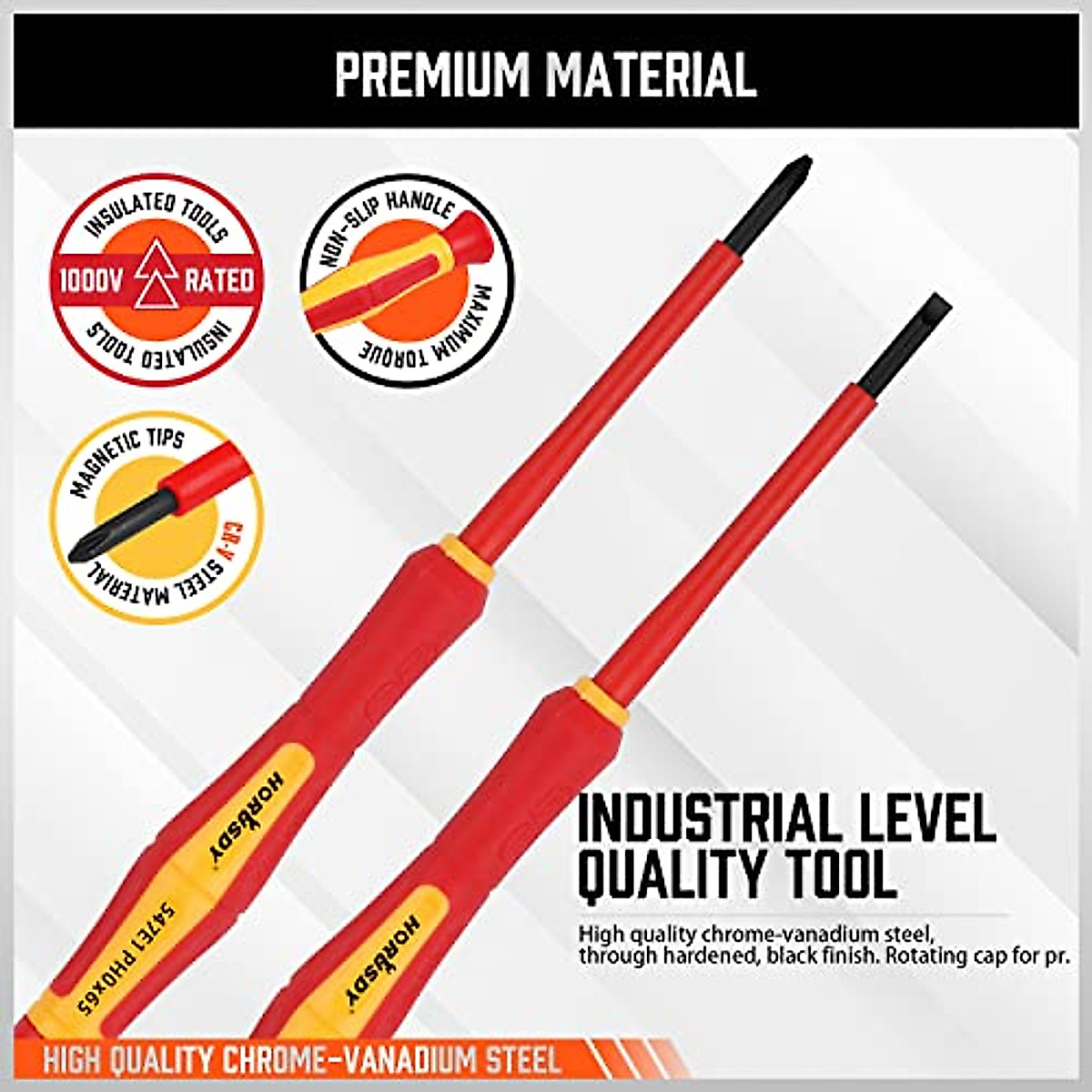 HORUSDY 1000V 6-Piece Mini Insulated Screwdriver Set, Magnetic Tip Mini Electrician Screwdriver Set Slotted(1.8mm,2.0mm2.5mm,3.0mm), Phillips: (PH00, PH0)