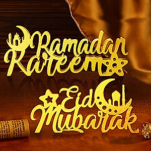 2 Pieces Ramadan Decorations for Home 2023 Ramadan Mubarak Wood Sign Ramadan Kareem Sign Eid Decoration Islamic Home Decor Gifts Wooden Letter Moon Star Desktop for Islamic Muslim Party Home Office