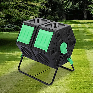 Magshion 2 x 17 Gal Dual Chamber Compost Tumbler from BPA Free Material, Outdoor All-Season Fast-Working High Volume Composter Tumbling Bin, Sliding Doors