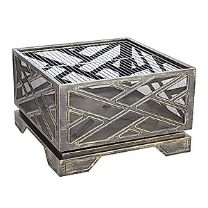 Fire Sense 62239 Fire Pit Catalano Wood Burning Lightweight Portable Outdoor Firepit Backyard Fireplace for Camping Bonfire Included Screen Lift Tool & Cooking Grate - Square - Antique Bronze Finish