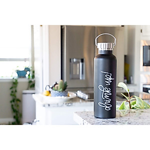 Cute Water Bottles for Women, Drink Up on Black, Insulated Stainless Steel Travel Thermos for Gym Hydration Sport & Hot Yoga for College Students Sorority & Teen Girls Motivational & Encouraging