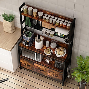 NAIYUFA 5-Tier Free Standing Bakers Rack with Pegboard, Metal Kitchen Storage Shelf Organizer, Industrial Microwave Oven Stand with Hooks and Baskets