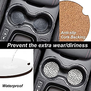 SXboxing Absorbent Car Cupholder Coaster 2 Pack,Ceramic Stone with a Finger Notch for Women & Lady,Cork Base Drink Coasters 2.56 Inch,Cute Auto Accessories Gifts - Cute Black Polka Dot