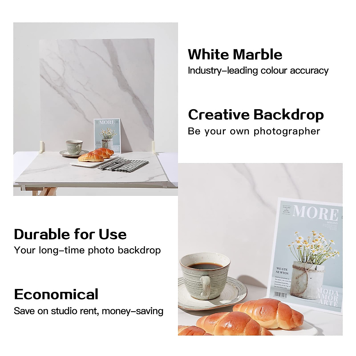 Food Photography Backdrops Paper, 6PCS Double Side Wood Marble Texture Photo Backdrop Paper, 22x35 inch Waterproof Backdrop for Small Product Jewelry Cosmetics Makeup Table Top Shooting Prop