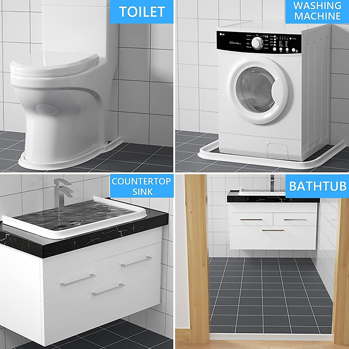 Duzzy 67 Inch Collapsible Shower Water Dam, Shower Threshold Water Stopper Barrier and Retention System and Keeps Water Inside Threshold Dry and Wet Separation, Suitable for Bathroom & Kitchen