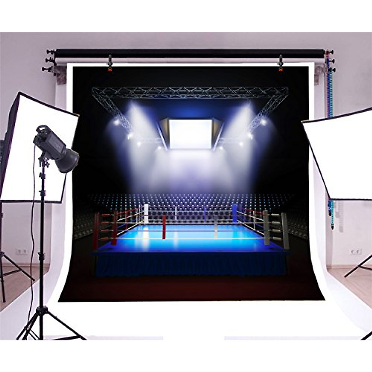 LFEEY 6x6ft Vinyl Boxing Backdrop for Photography Empty Professional Lighting Boxing Ring Void Squared Circle Prize Ring Arena Backdrop Sports Theme Party Supplies Birthday Photo Booth Studio Prop