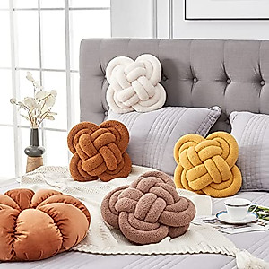 Xiashrk Knot Pillow Ball, Decorative Throw Pillows with Soft Lamb Fleece Fabric for Bed Living Room, Knotted Pillow Home Decor Handmade Square Plush Cushion for Couch