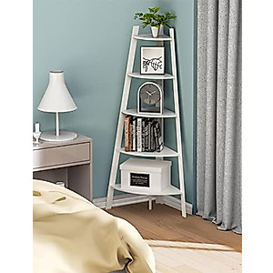 MiTechPro 63" Tall Corner Shelf, 5 Tier Industrial Corner Bookshelf Bookcase Rustic Corner Ladder Shelf Plant Stand for Living Room, Kitchen, Home Office