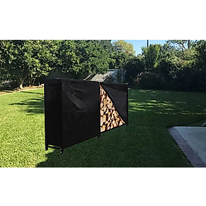 QualStorage 8Ft Firewood Rack Outdoor with Cover Heavy Duty Steel Tubular Wood Log Holder Wood Storage Stacker with Cover Combo Set(Square Base)